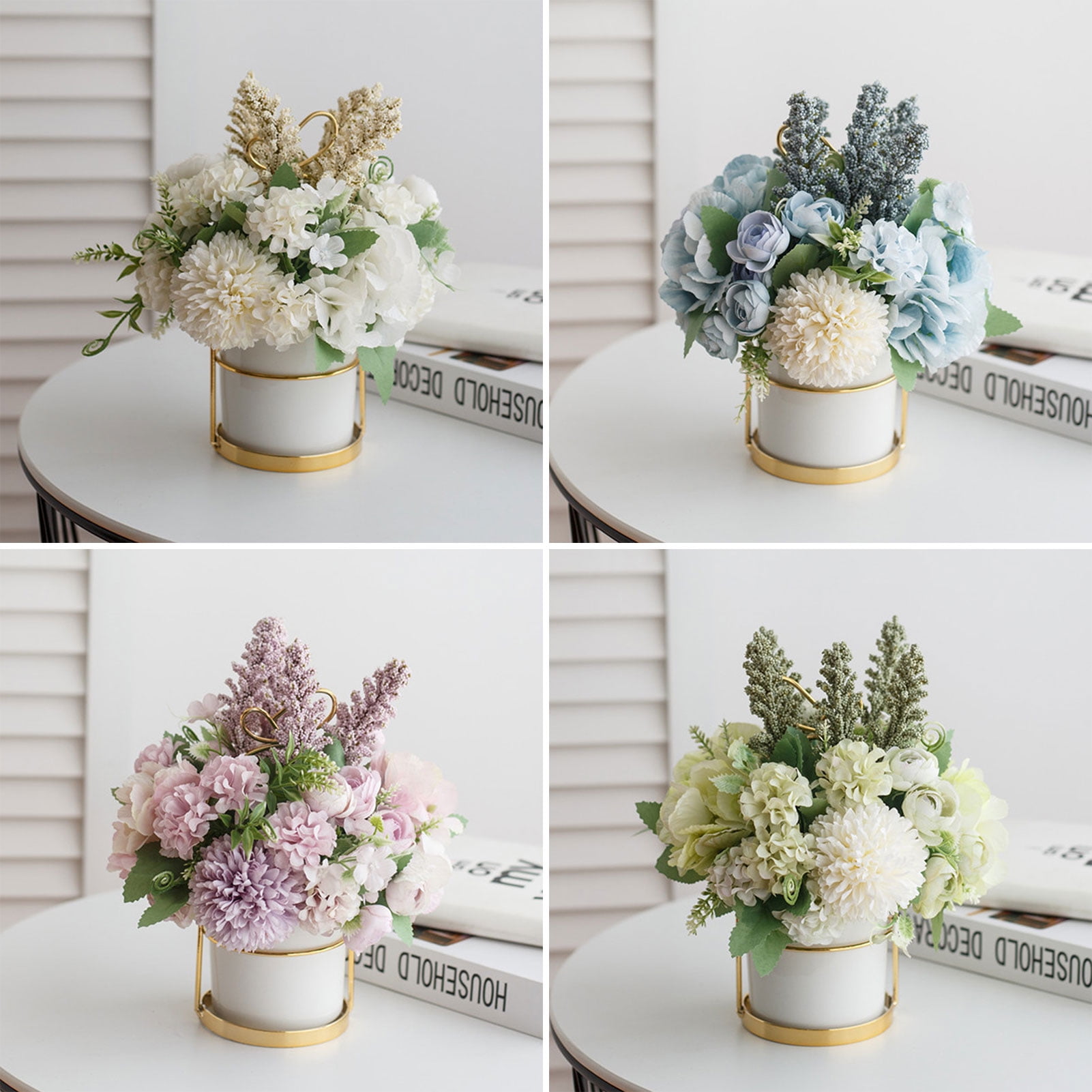 SPRING PARK Artificial Flowers, Rose Fake Flower Bonsai Potted Plant ...