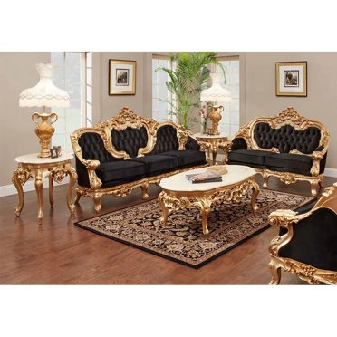 Traditional Luxury Chenille Golden Beige 3Pcs Sofa Set By Homey Design ...