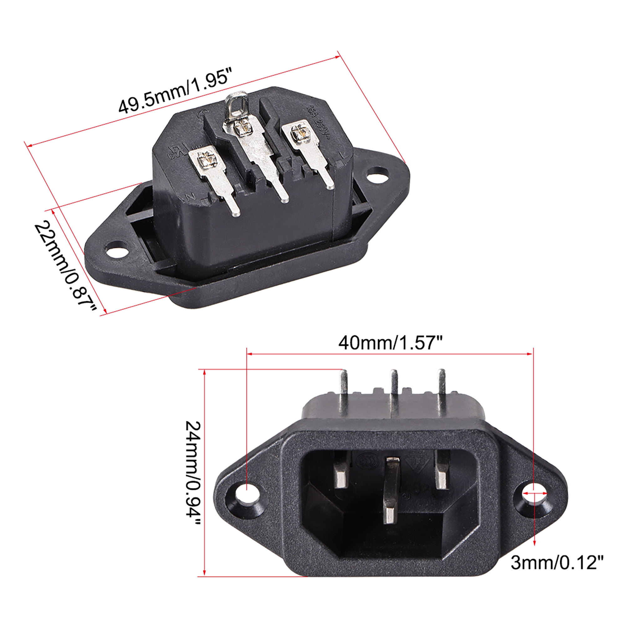 C14 To Uk Socket 2PCS IEC C14 Male Plug Rewirable Power Connector 16A ...