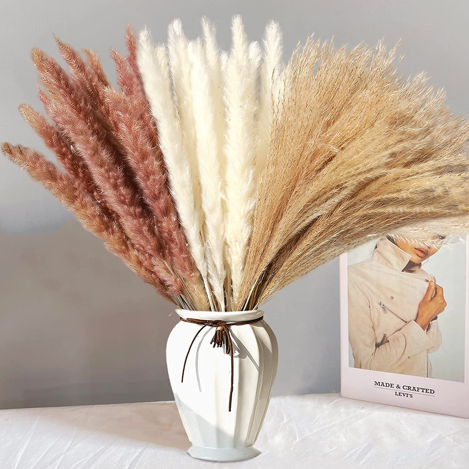 60 Pcs Dried Grass Decor, 17.5" Grass with 3 Colors,Boho Decor Fluffy ...