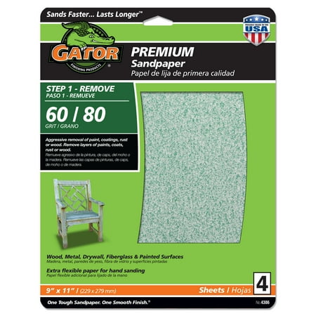 Gator 9 In. x 11 In. Premium Multi-Surface Sandpaper,60/80G,4pk ...