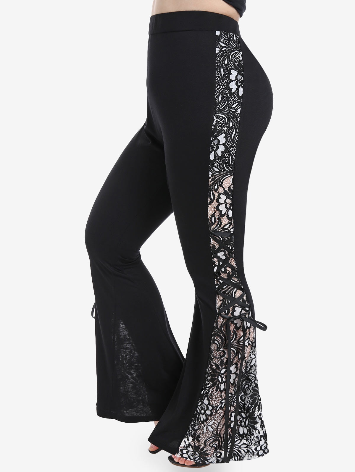 Rosegal Plus Size High Waisted Lace Insert Bell Bottom Pants - Walmart.com