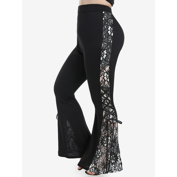 Rosegal Plus Size High Waisted Lace Insert Bell Bottom Pants - Walmart.com