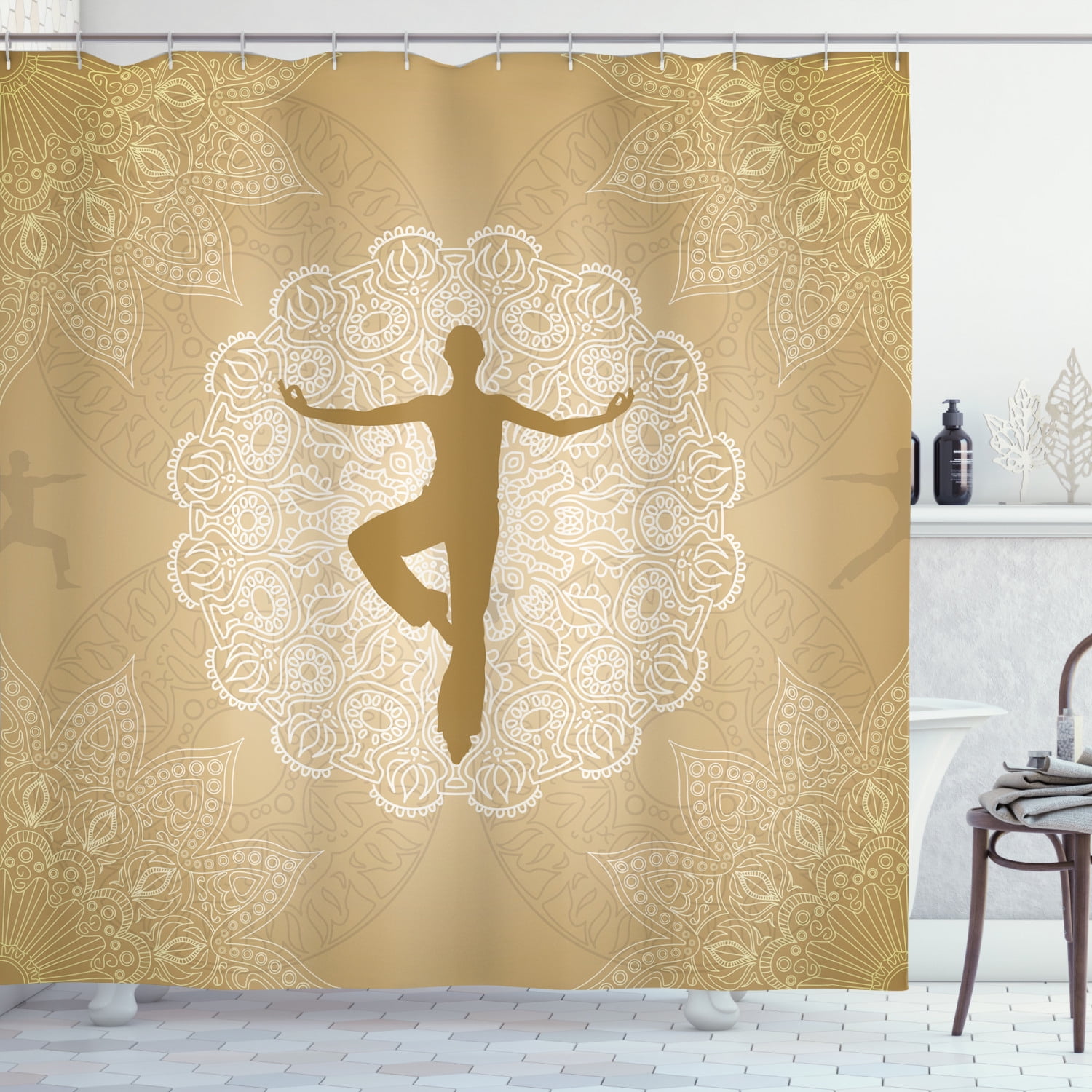 Yoga Shower Curtain Authentic Mandala Inspired Composition Man Posture