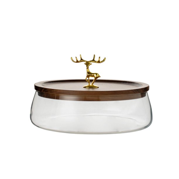 Creative Glass Bowl with Wood Plate Dry Fruits Tray Candy Plate Cookie ...