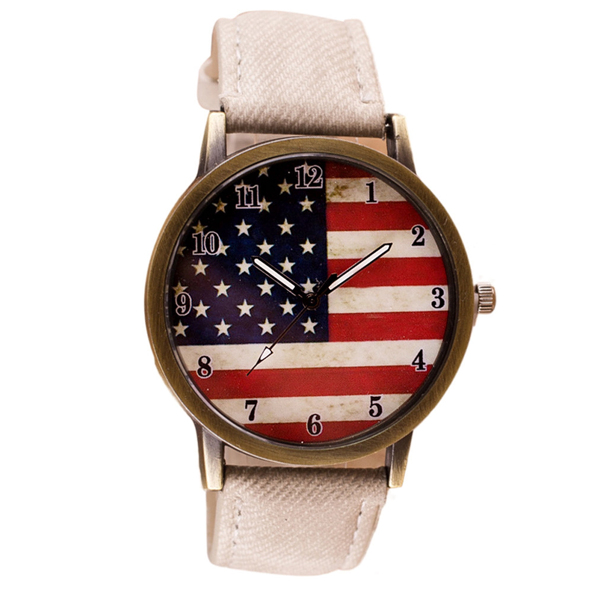 United States American Flag Watch White Jean Band Style Patriotic U.S.A ...