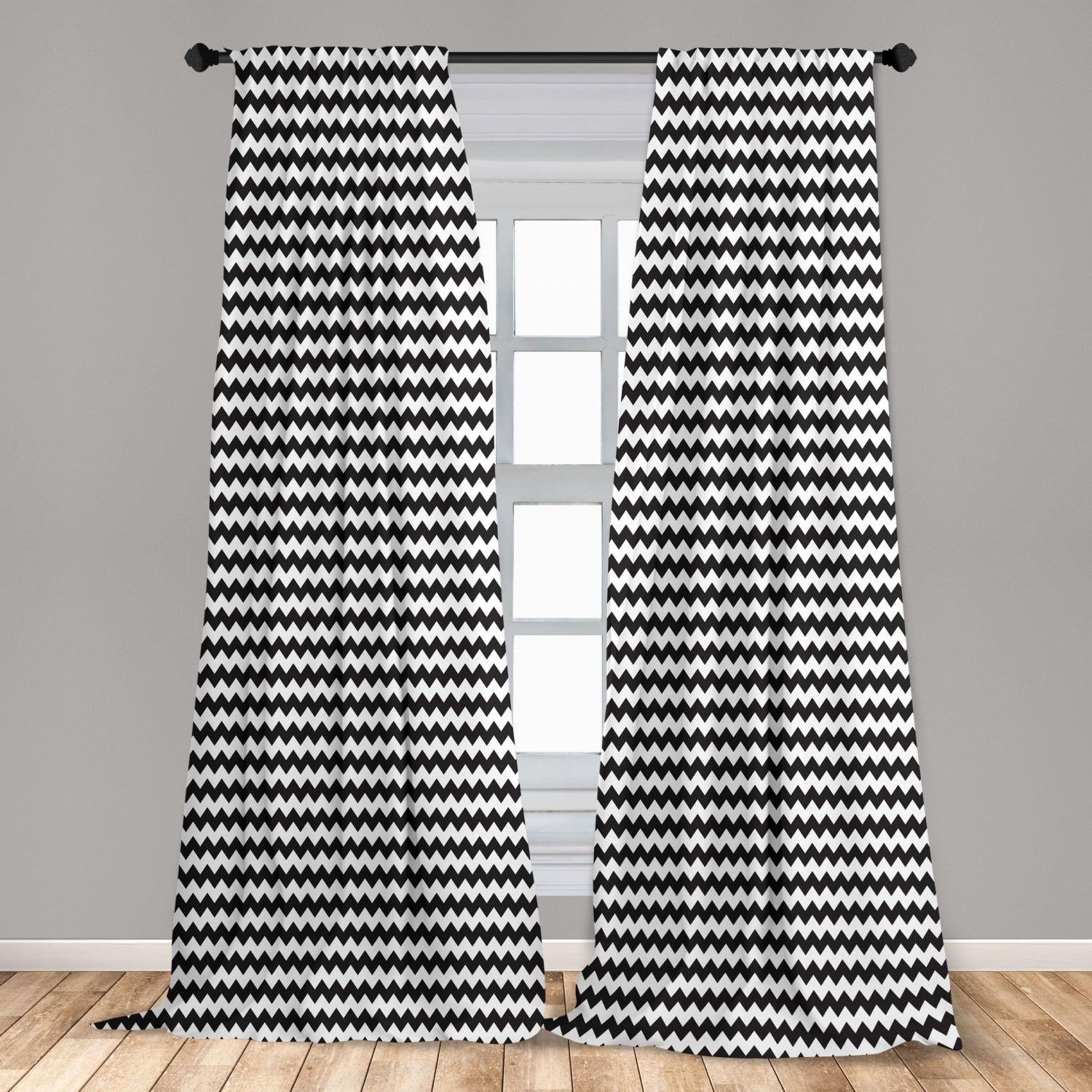 Chevron Curtains 2 Panels Set, Zig Zags in Black and White Sharp Arrow ...