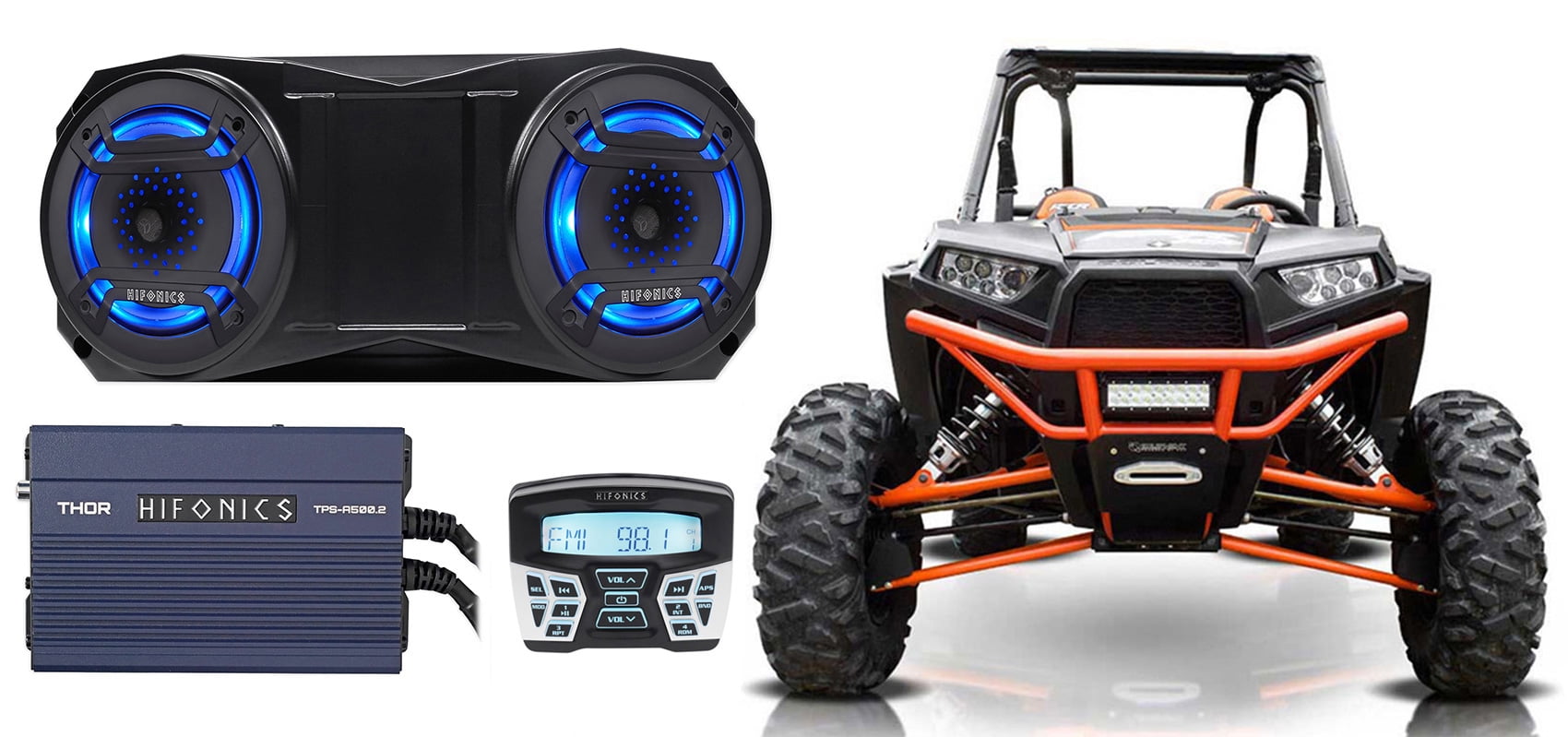 JVC Bluetooth Receiver+(2) 6.5" Hifonics Overhead LED Speakers+Amp ATV ...