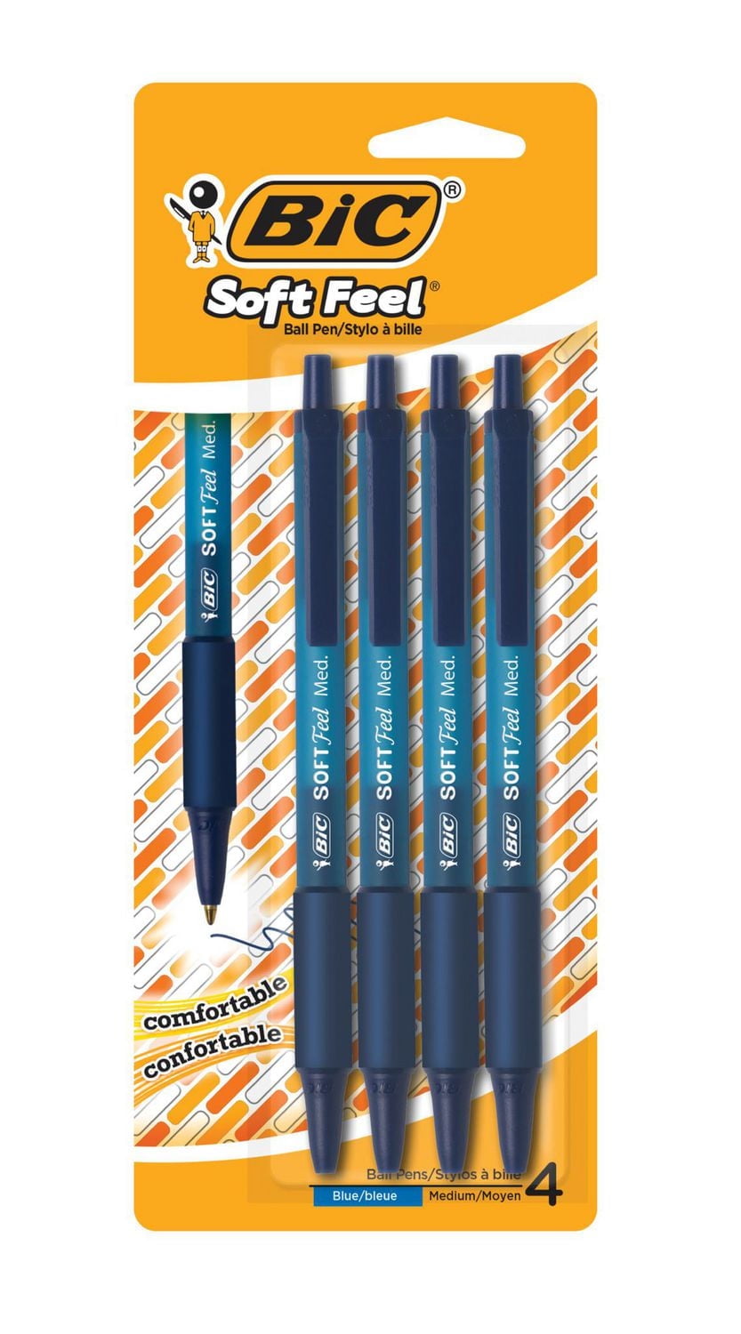 BIC Soft Feel Retractable Ballpoint Pen, Medium Point (1.0mm), Blue, 4 ...