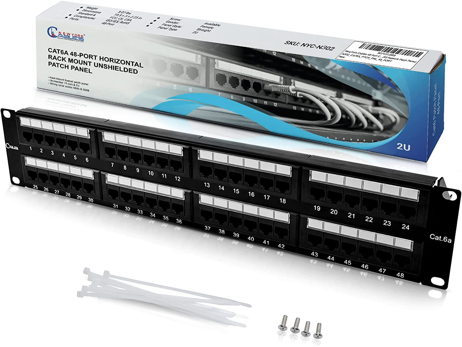 48 Port Cat6A Patch Panel 2U Rackmount Ethernet Punch Panel 19Inch ...