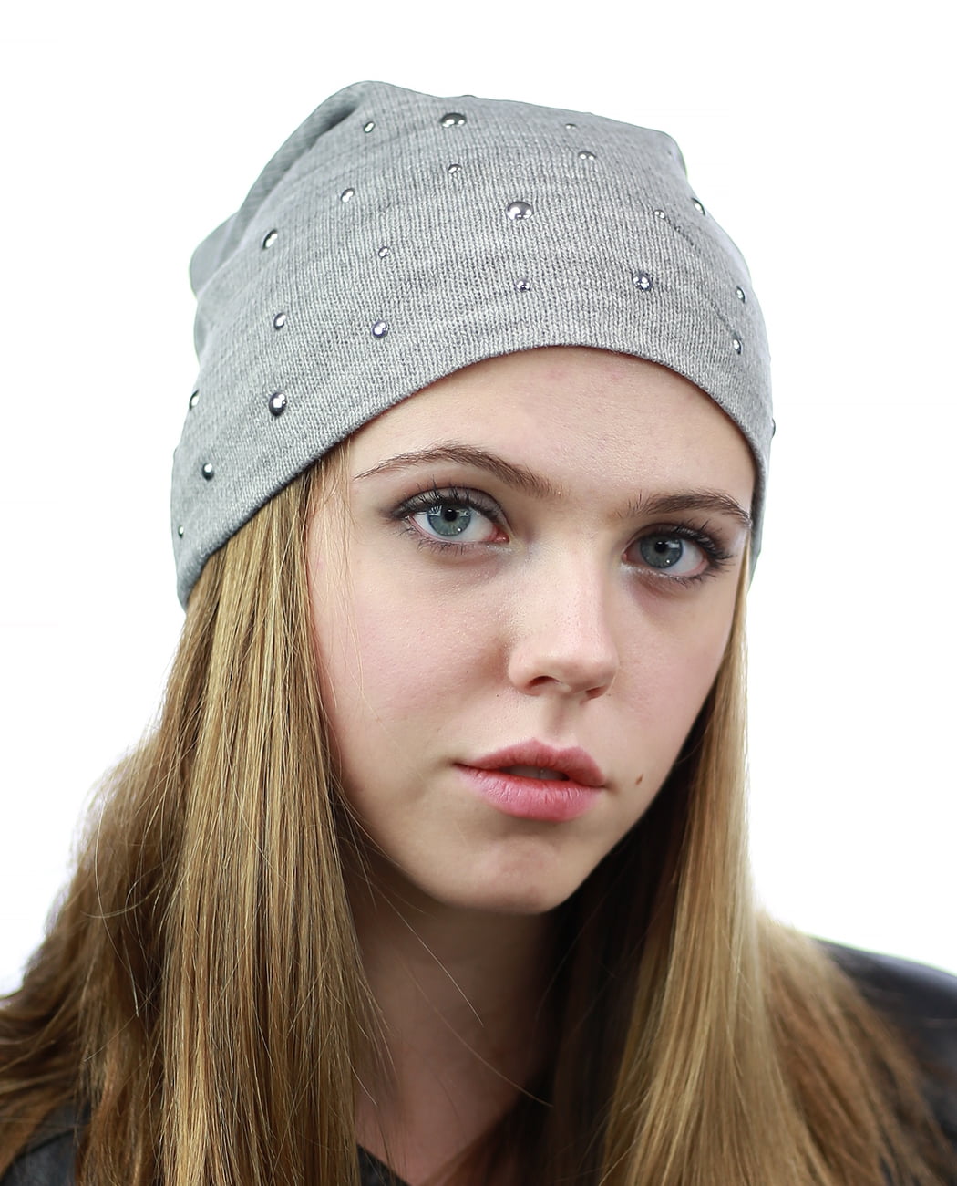 NYFASHION101 Unisex Comfort & Warm Knit Studded Slouchy Beanie Hat Grey ...