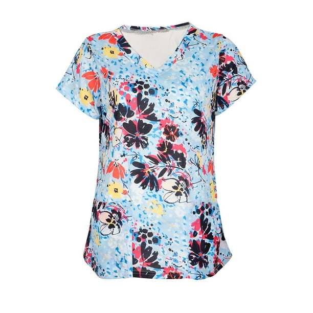 Snoarin Summer Plus Size Work Tops For Women Ladies Short Sleeve V Neck Pocket Workwear Top Work