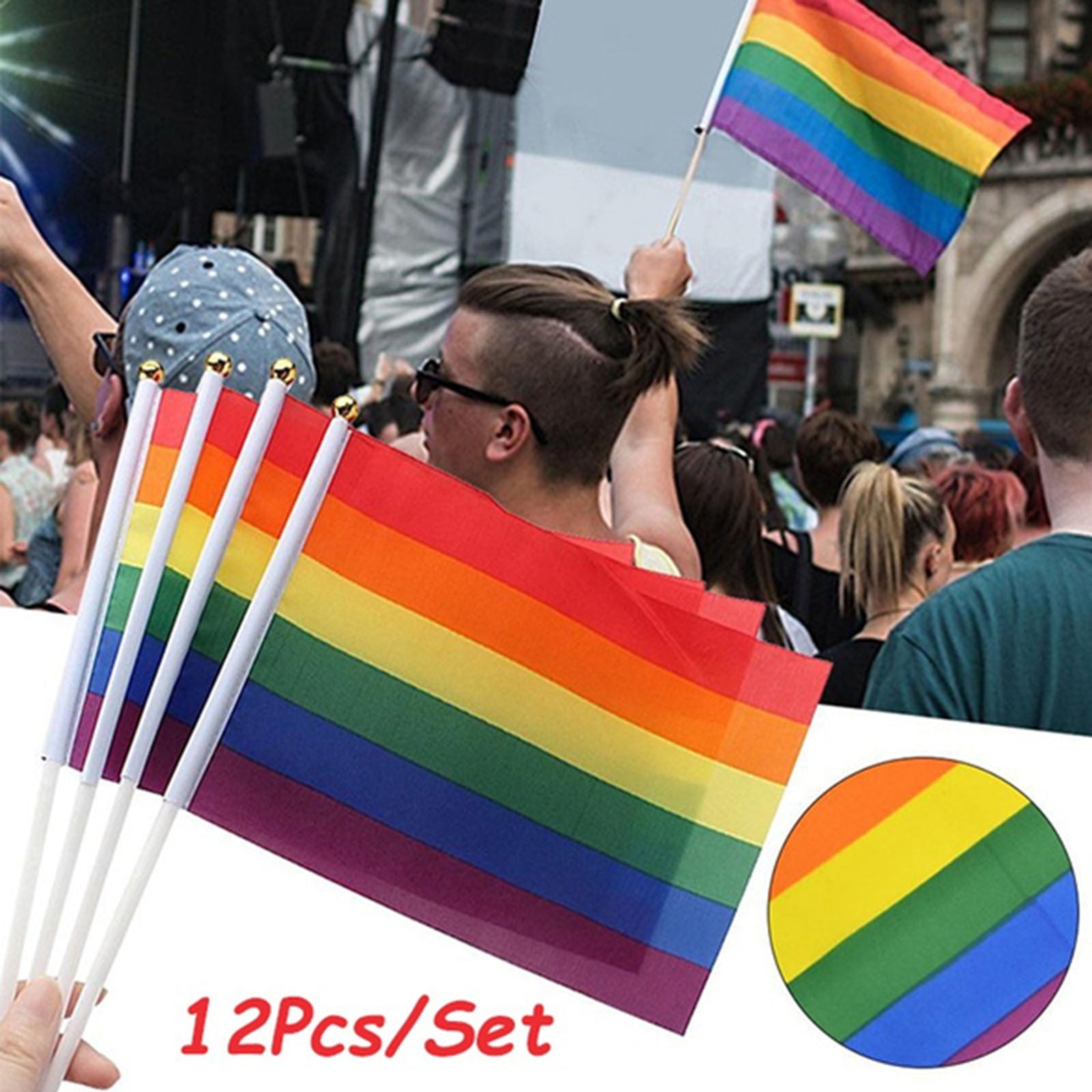 Deals！Loyerfyivos 12 Pack Rainbow Pride flag Small Mini Flag Hand Held ...