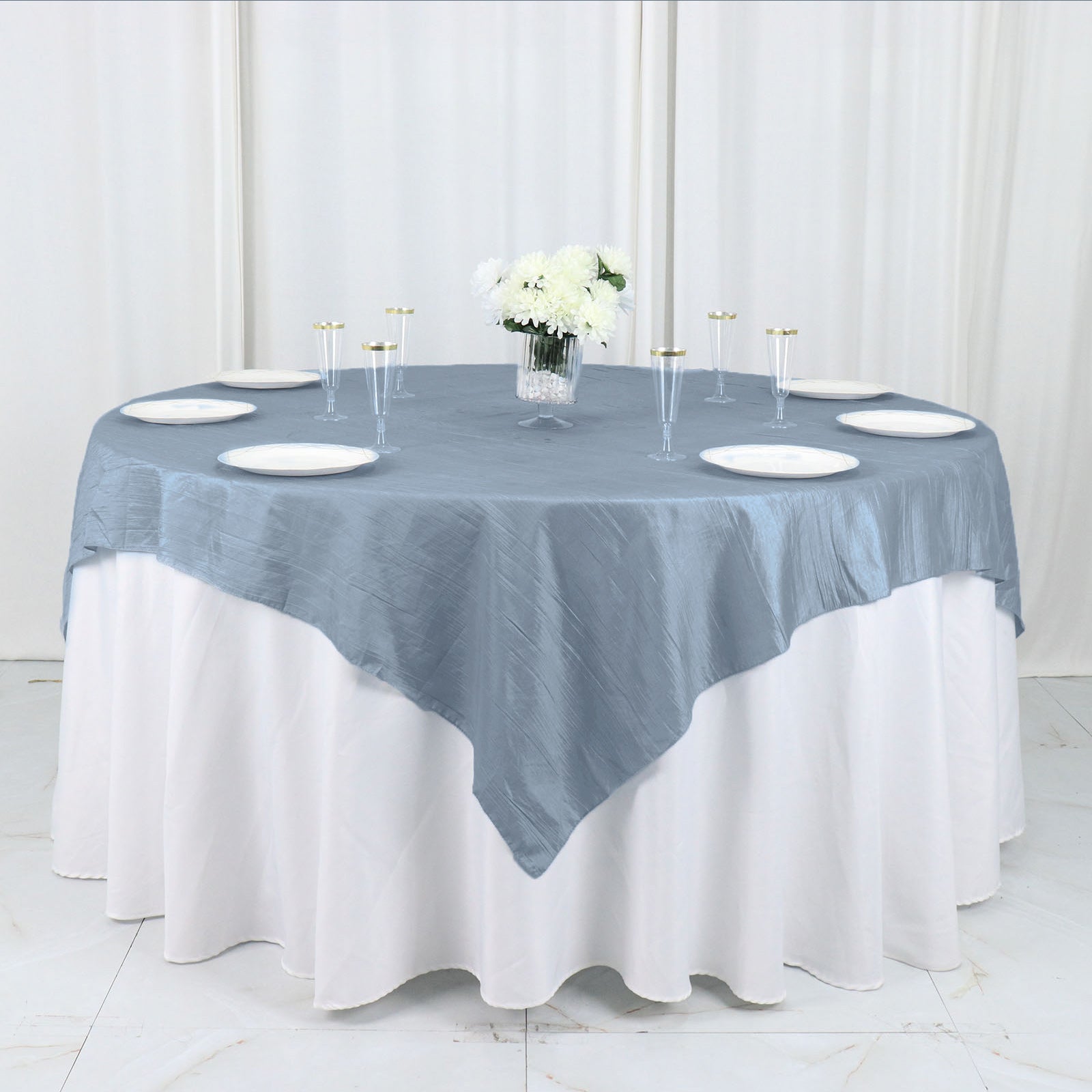 Efavormart 72"X72" Dusty Blue Accordion Crinkle Taffeta Table Overlay ...