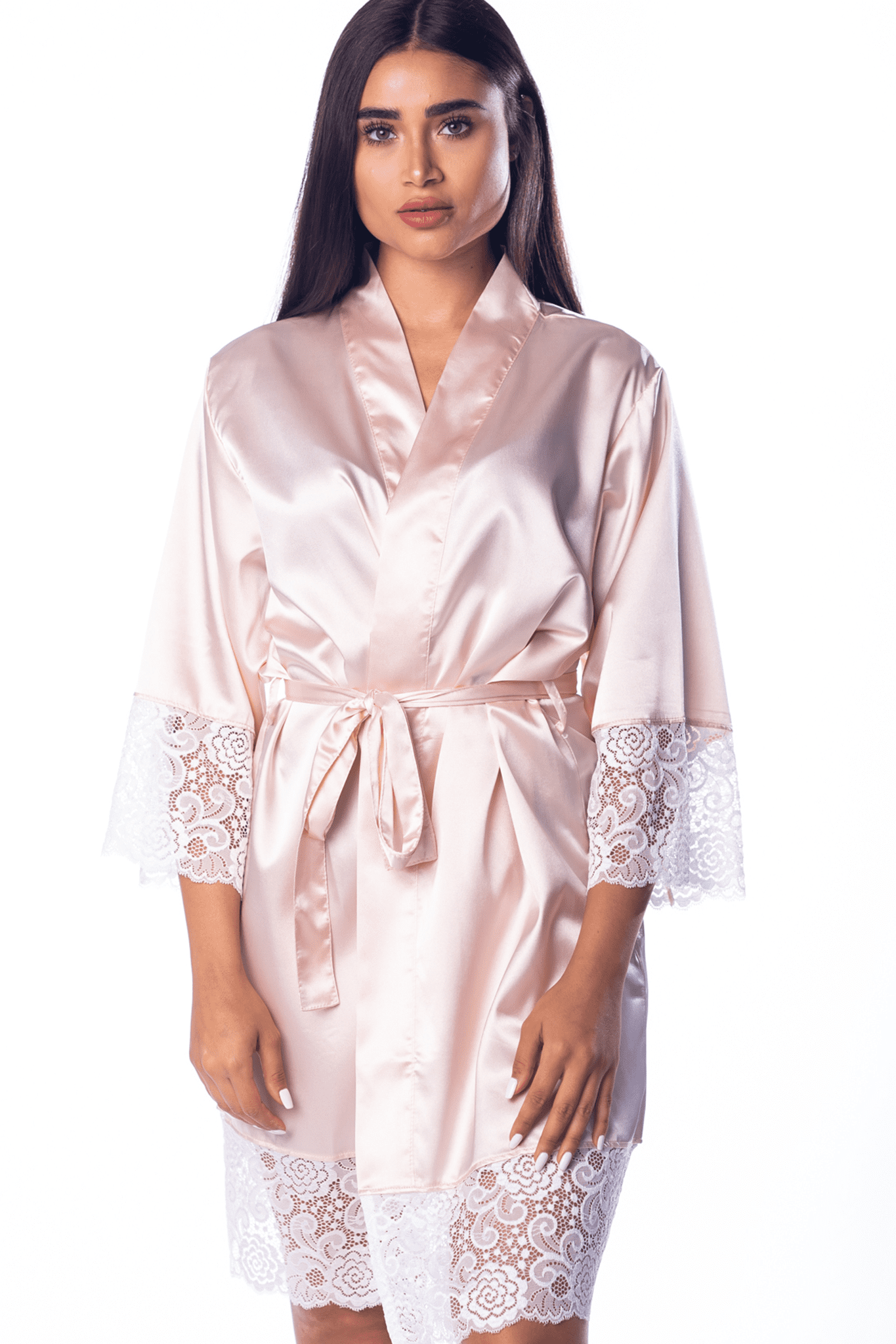 Women’s Lace Satin Silky Robe Kimono for Bride Bridesmaids Flower Girls ...