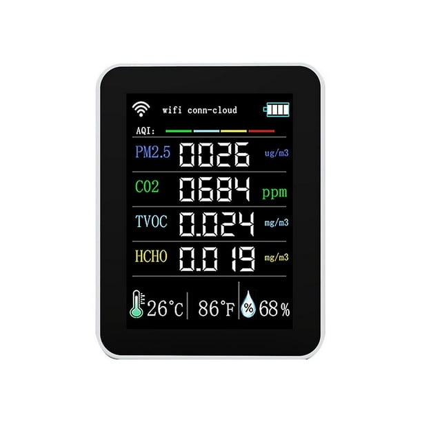 Detector de calidad del aire WIFI Tuya 7 en 1, comprobador de CO2, PM2.5, TVOC, CO2, CH2O ...