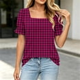 Aimik Women's Plaid Square Neck Blouse Puff Short Sleeve Ruffle Cuff ...