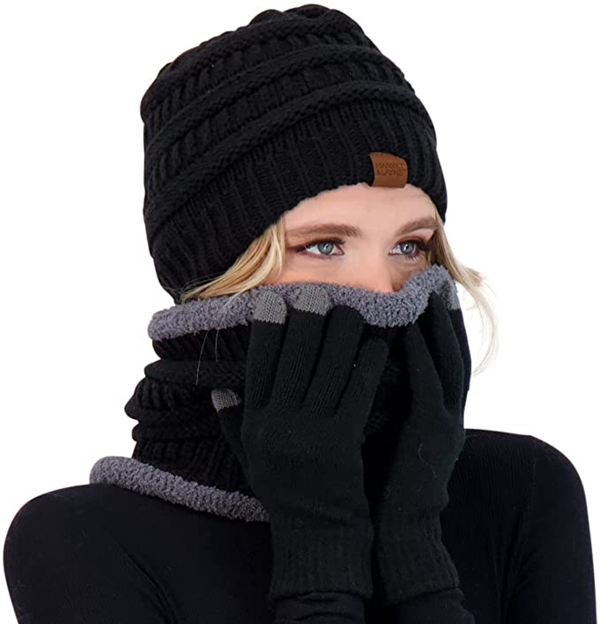 Winter Hat Scarf And Gloves Set For Women Knit Beanie Winter Gloves And Winter Hat Scarf And Gloves Set For Women Knit Beanie Winter Gloves And