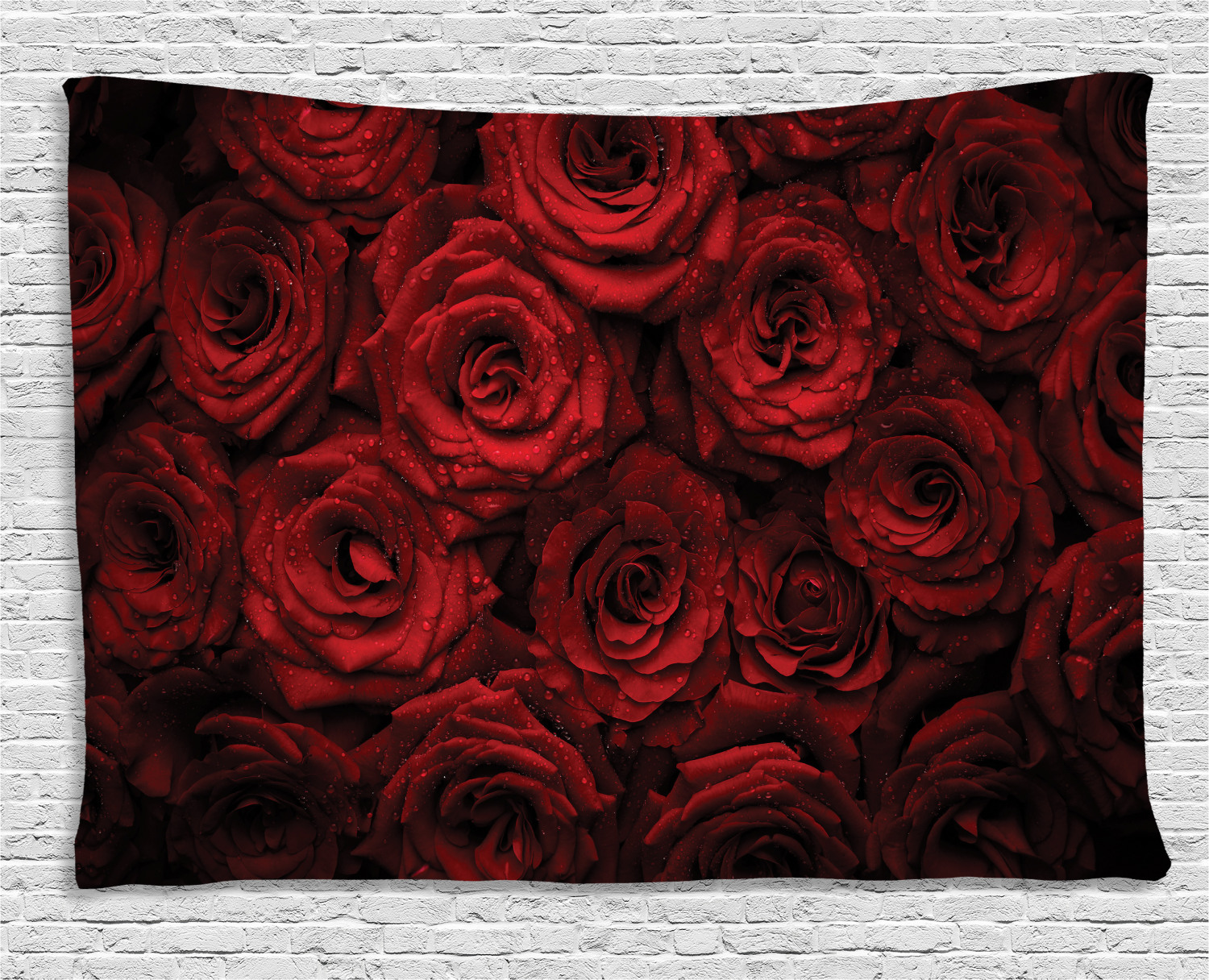 Dark Red Tapestry, Image of Red Roses with Drops of Water Blooming ...