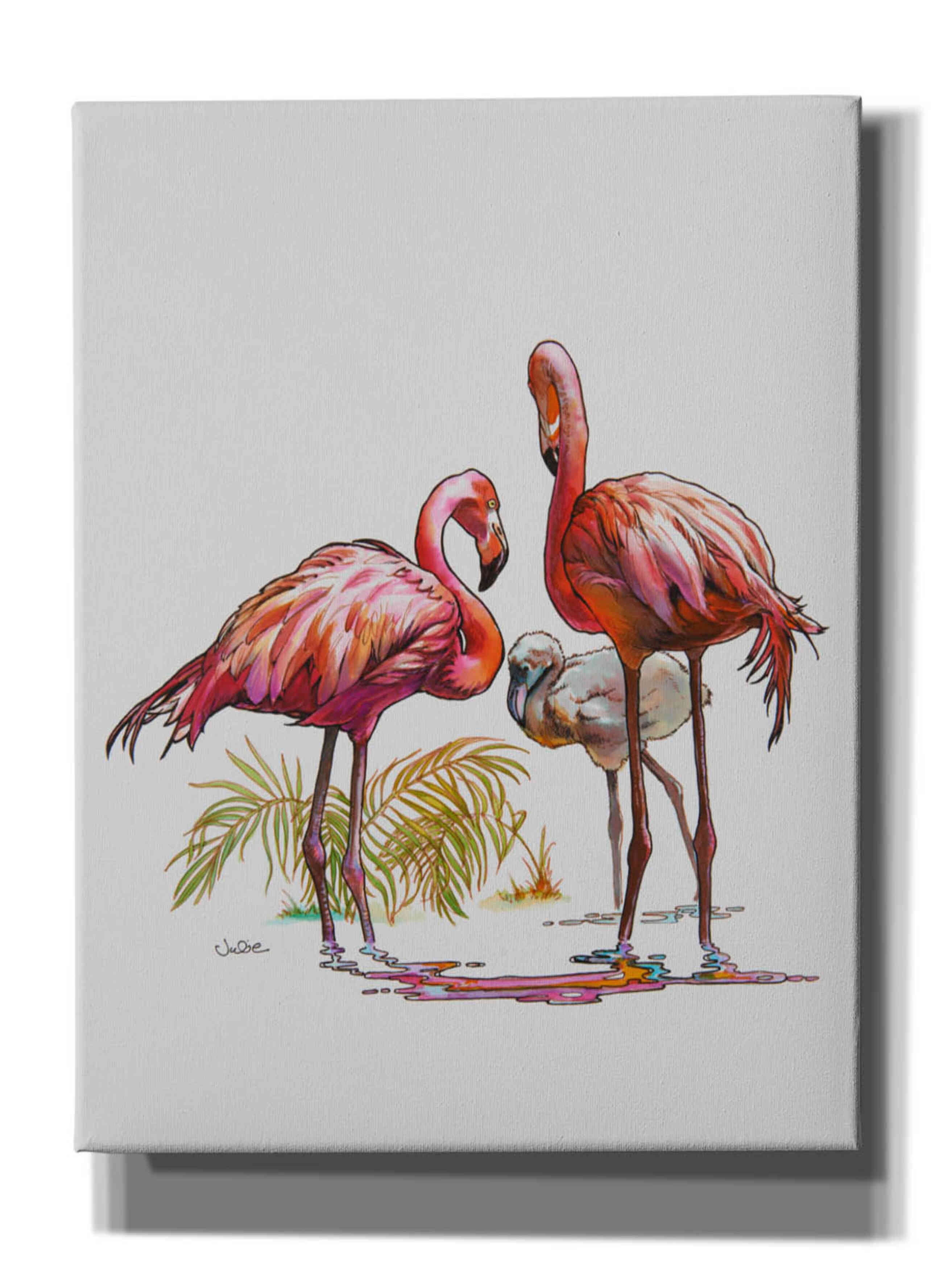 Epic Graffiti 'Flamingo Family' by Julie Bel, Canvas Wall Art, 12"x16 ...