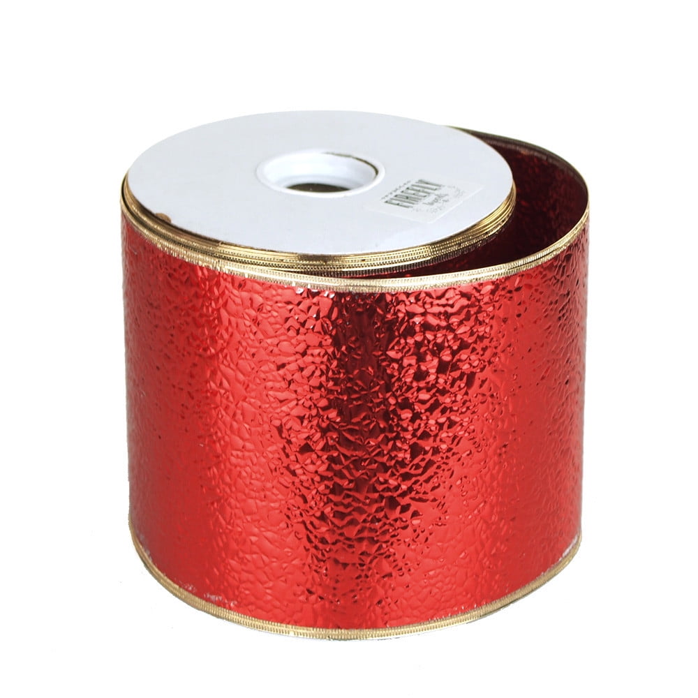 Cracked Ice Metallic Christmas Ribbon Wired Edge, 4-Inch, 50 Yards, Red ...