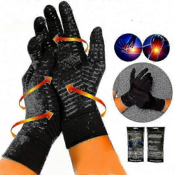 Copper Anti Arthritis Gloves Hand Wrist Support Finger Compression Pain ...