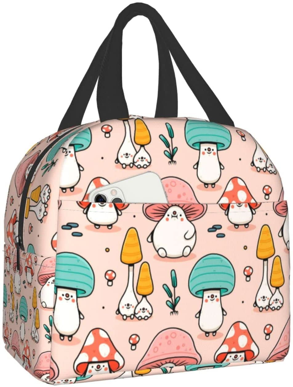 NICKSUN Kawaii Mushroom Pattern Lunch Bag, Insulated Portable Lunch Bag ...