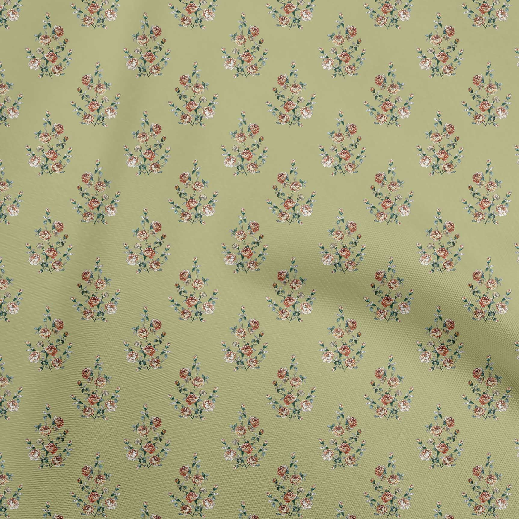 oneOone Cotton Poplin Light Green Fabric Floral Sewing Material Print ...