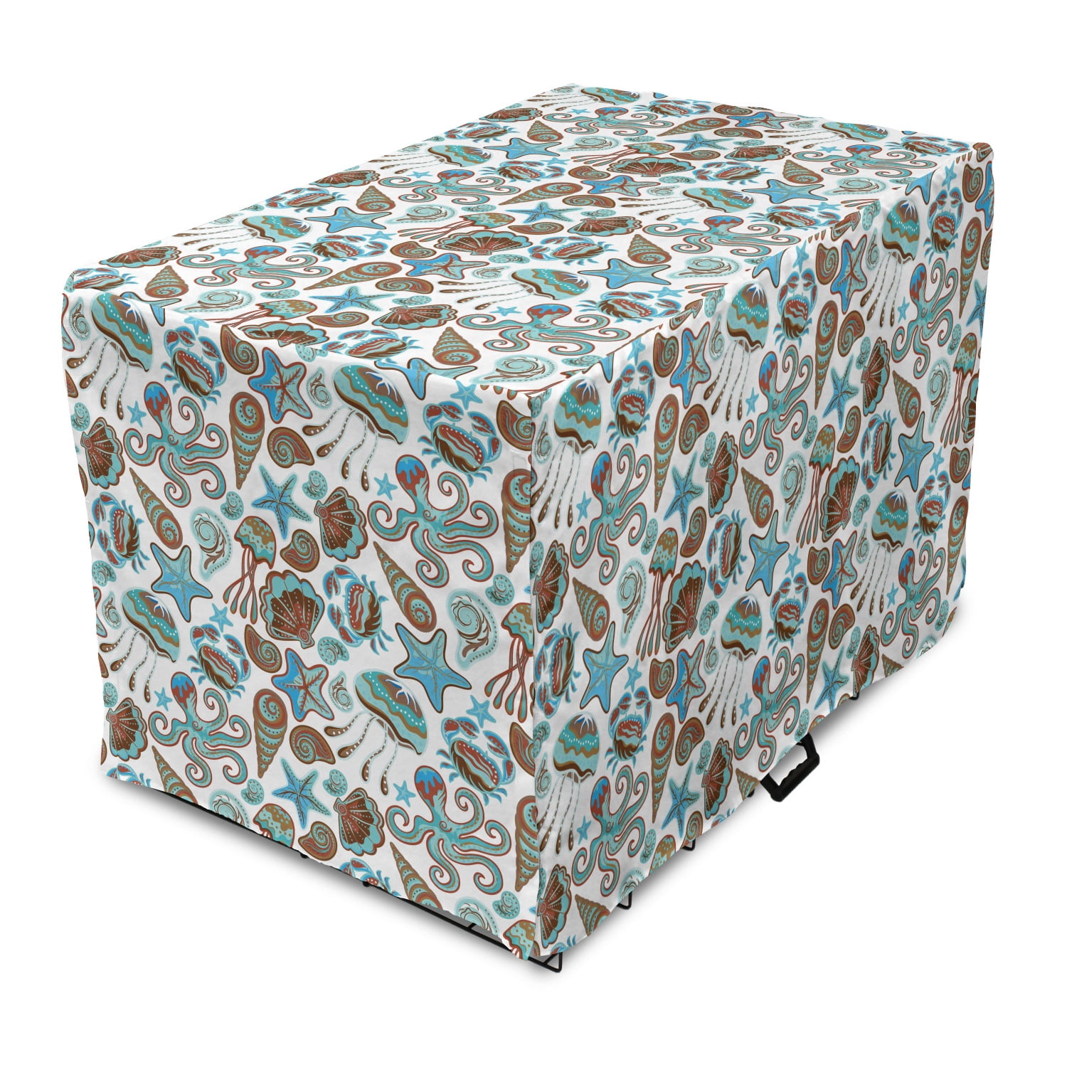 Crabs Dog Crate Cover, Illustration of Sea Life Crabs Octopus Shells ...