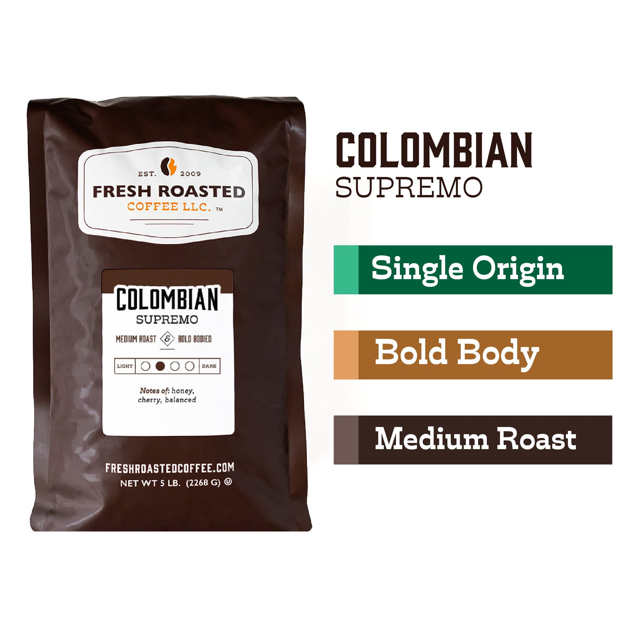Fresh Roasted Coffee, Colombian Supremo, Medium Roast Whole Bean, 80 oz ...