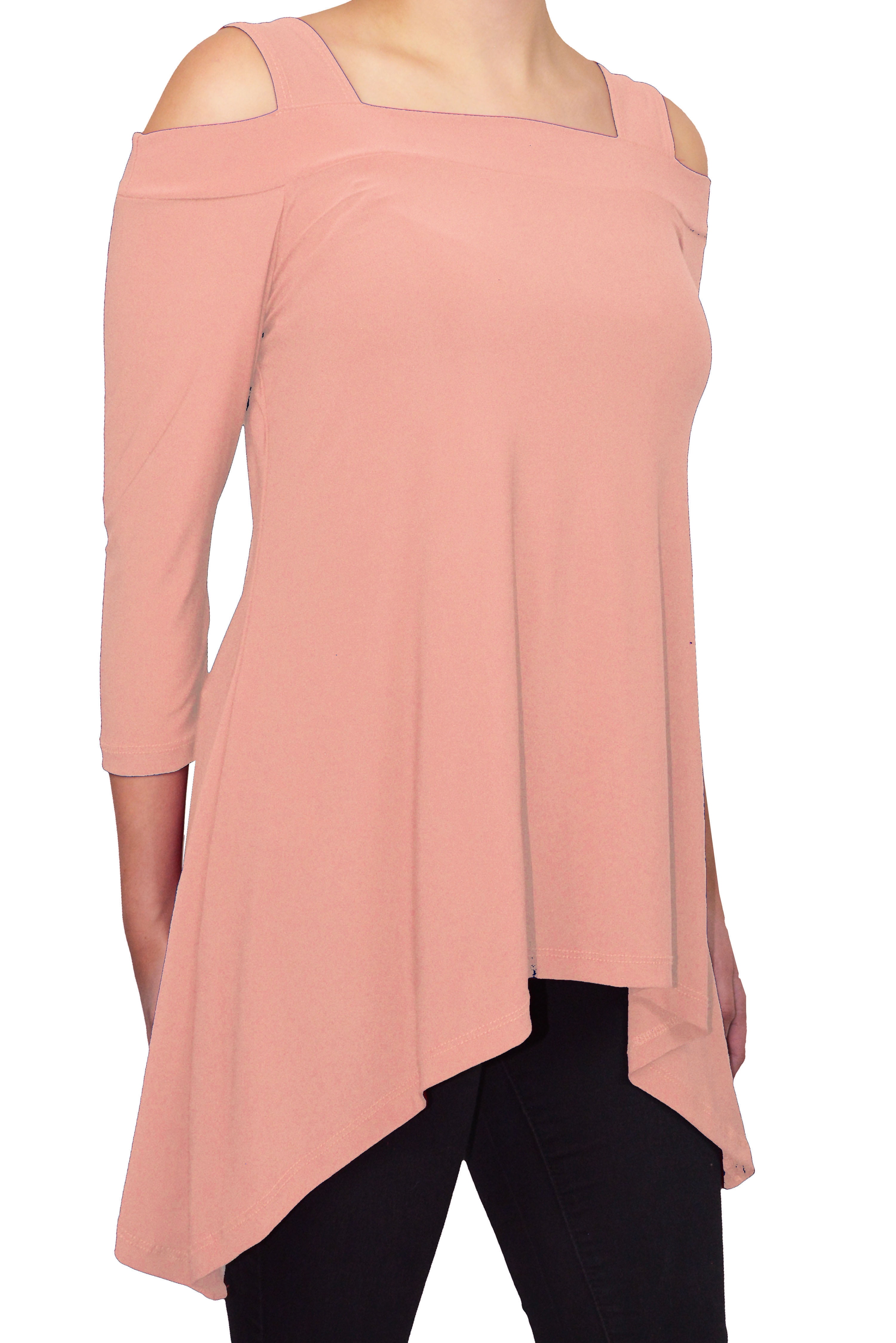 Avital Womens Cold Shoulder Asymmetrical Trapeze Shirt | Blush Pink ...
