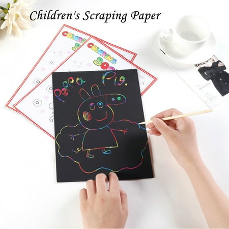 Amdohai Rainbow Scratch Paper Keen Crafts 50 Piece Art Kit Set 5 Wooden ...