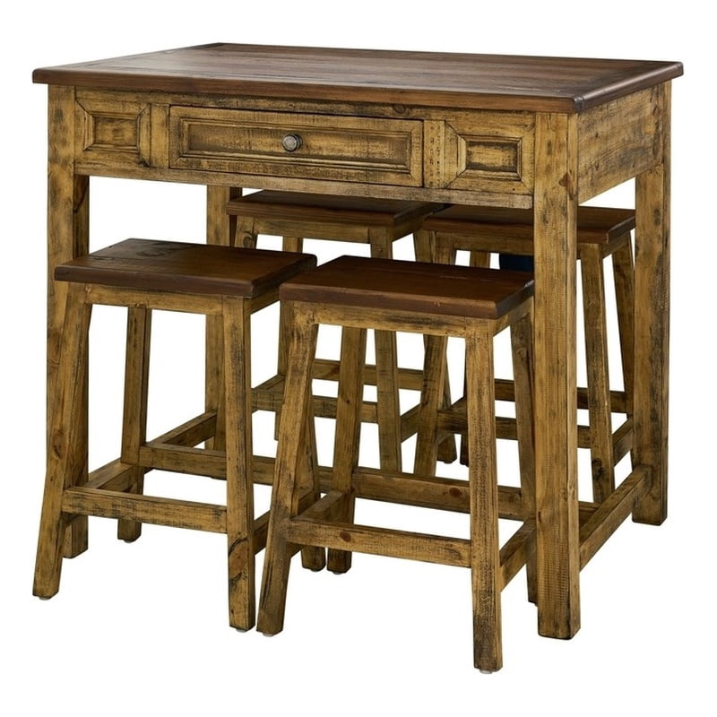 Picket House Furnishings Abilene Kitchen Island & 4 Stools in Brown ...