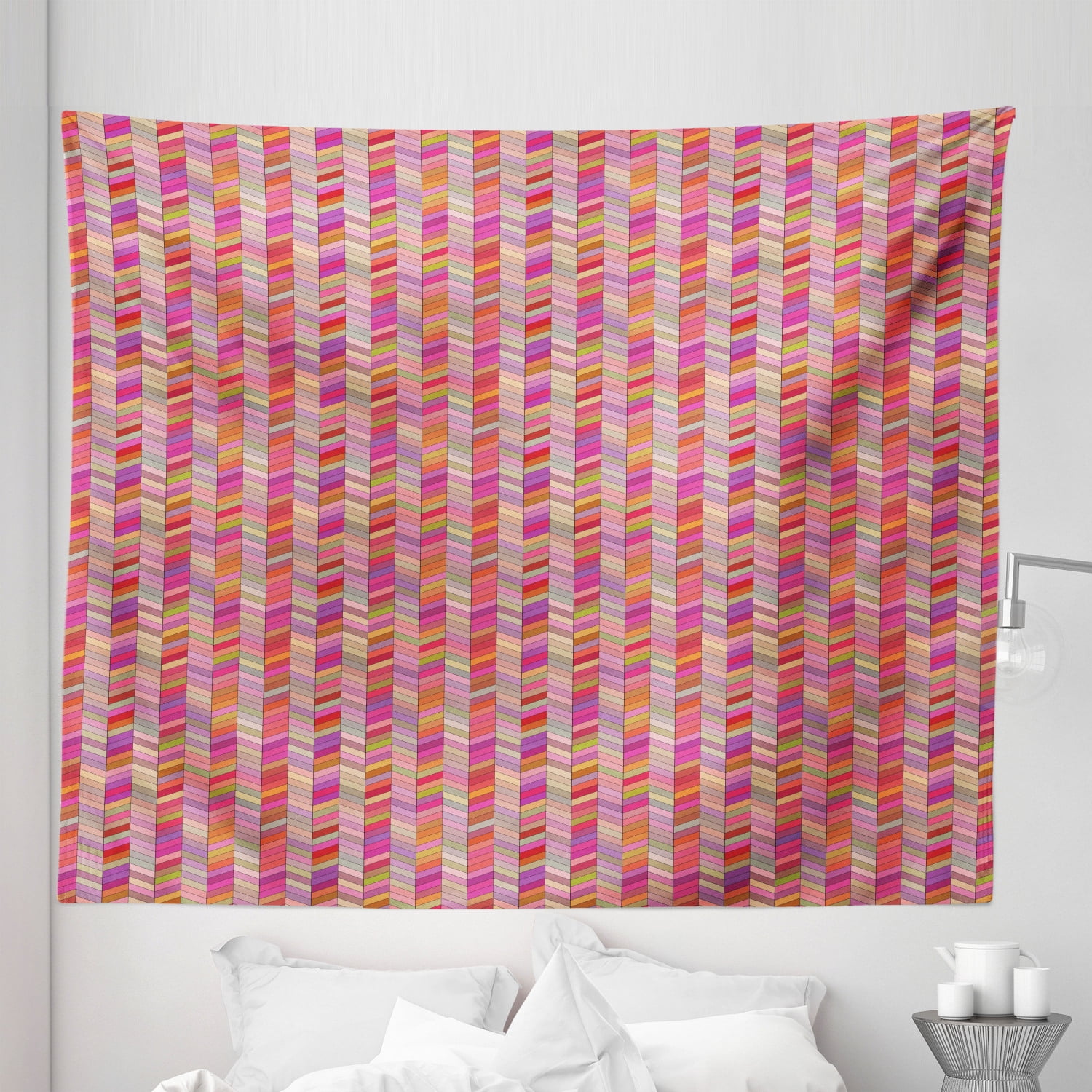 Chevron Tapestry, Rainbow Colored Angled Rectangle Composition Angular ...