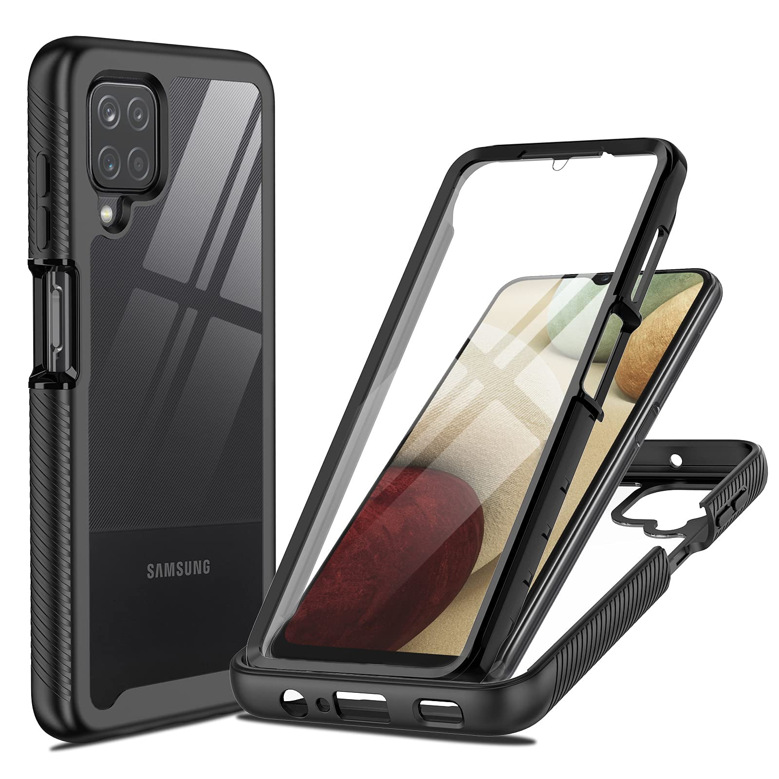 FNTCASE for Samsung Galaxy A12 Case Built in Screen Protector - Black ...