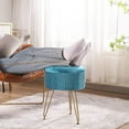 CUYOCA Round Storage Ottoman Velvet Vanity Stool with Tray, Footstool ...