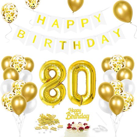 80 Birthday Balloon, Gold Number 80 Balloon, 80 Year Old Man Woman ...
