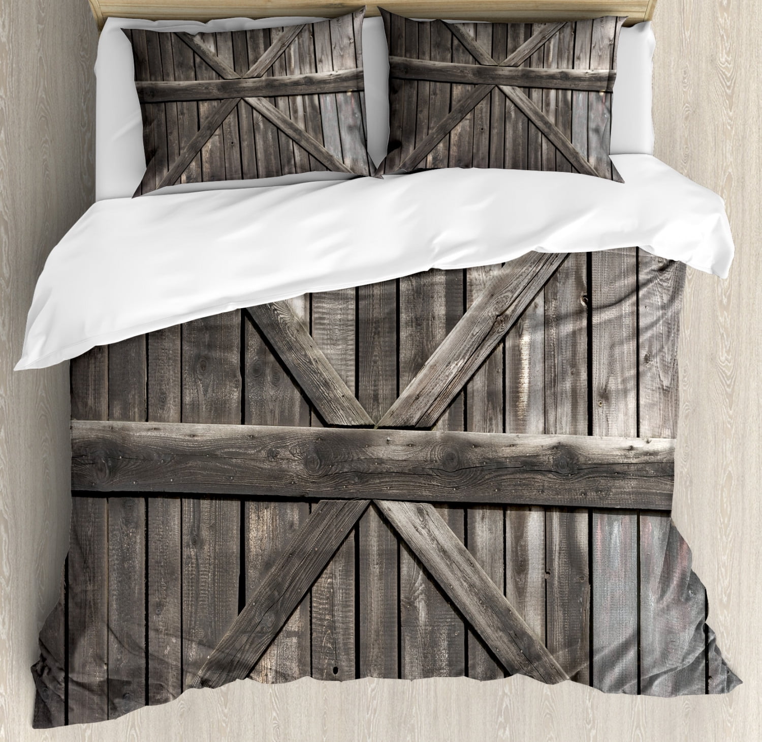Rustic Duvet Cover Set Queen Size, Old Wooden Door with Planks Rustic ...