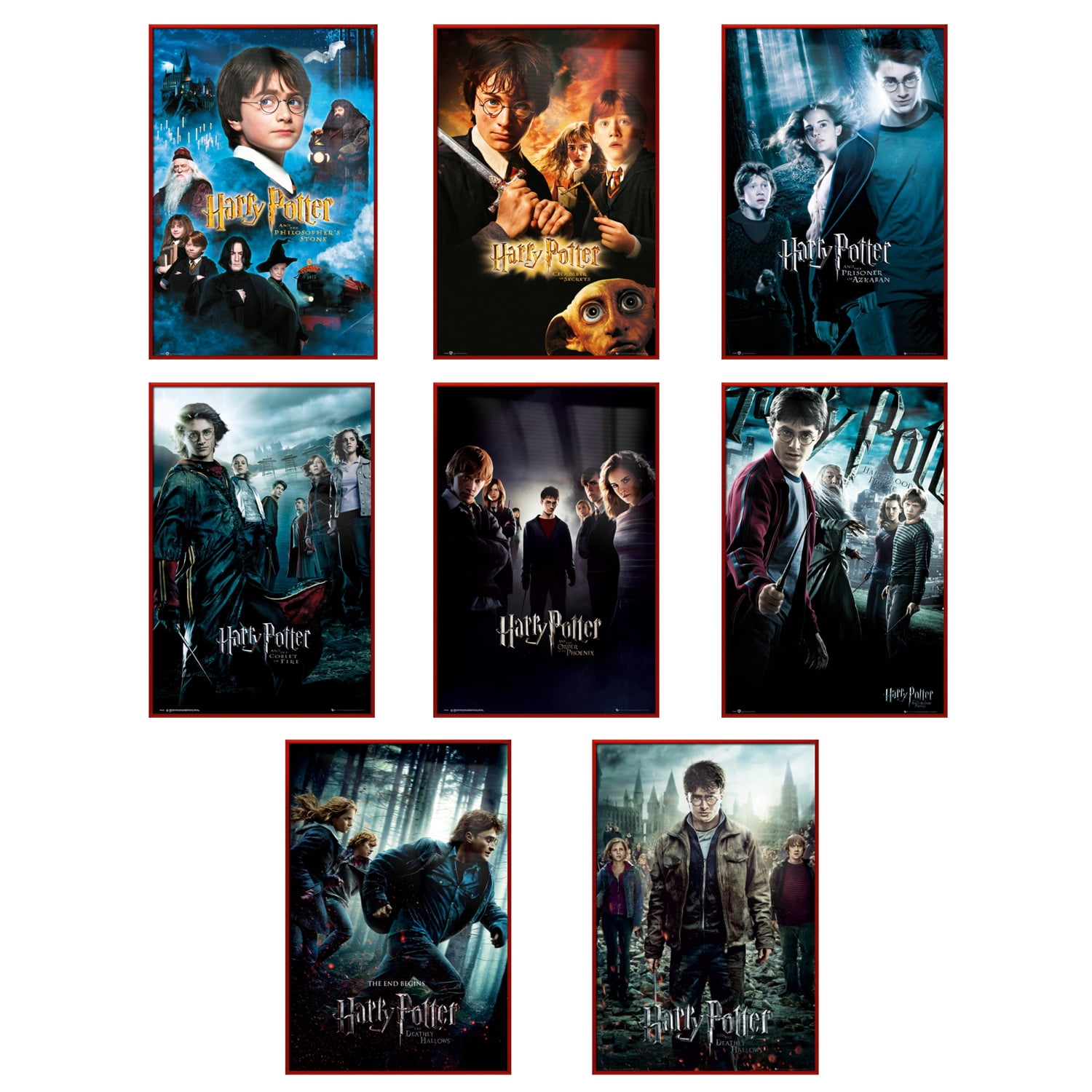 Harry Potter 1-8 - Framed 8 Piece Movie Poster / Print Set) (8 Regular ...