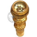 Compass Top Brass Handle Walking Stick Men's Cane with Leather Stiched ...