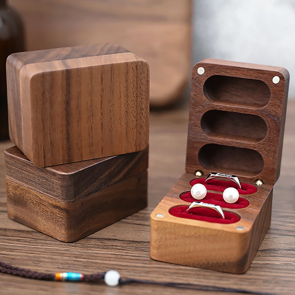 Travelwant Solid Wood Single Ring Box - Slim Walnut Storage - Wooden ...