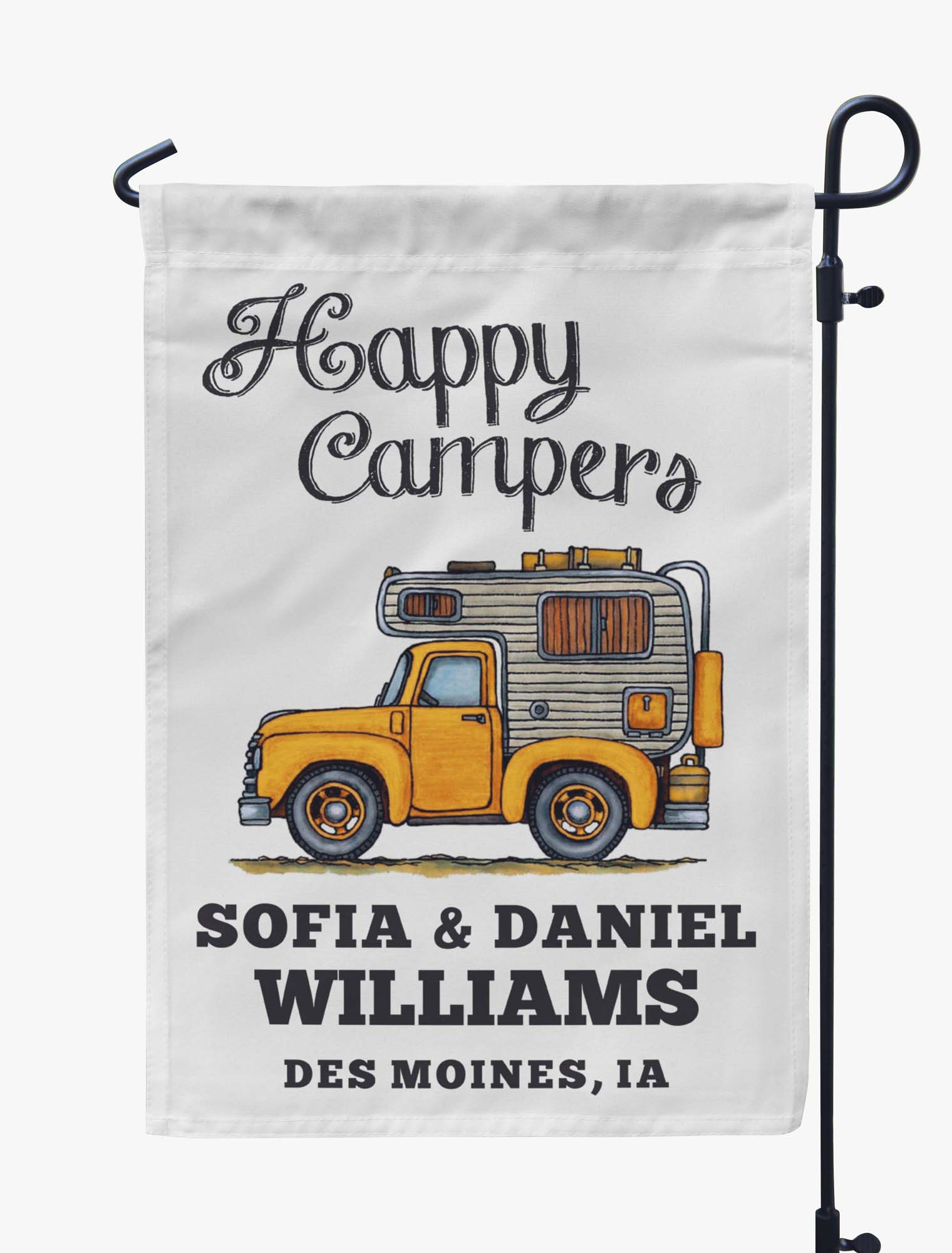 Printtoo White Happy Campers Retro Class C Motorhome Camping Flags ...