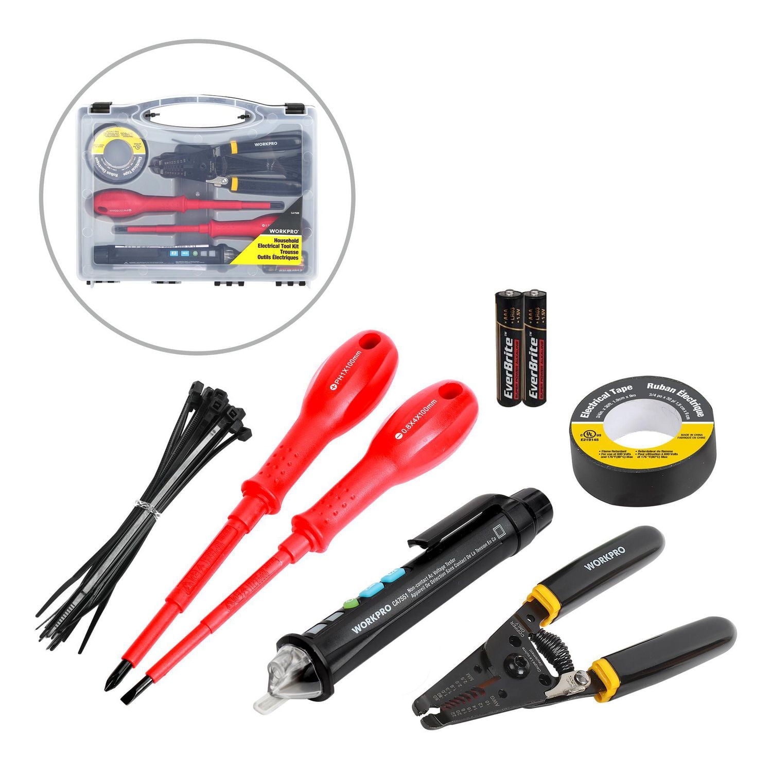 WorkPro Household Electrical Tool Kit ,Wire Stripper, Insulated ...