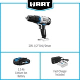 HART 20V Rechargeable Cordless 1/2-inch Drill/Driver Kit with 1.5Ah ...