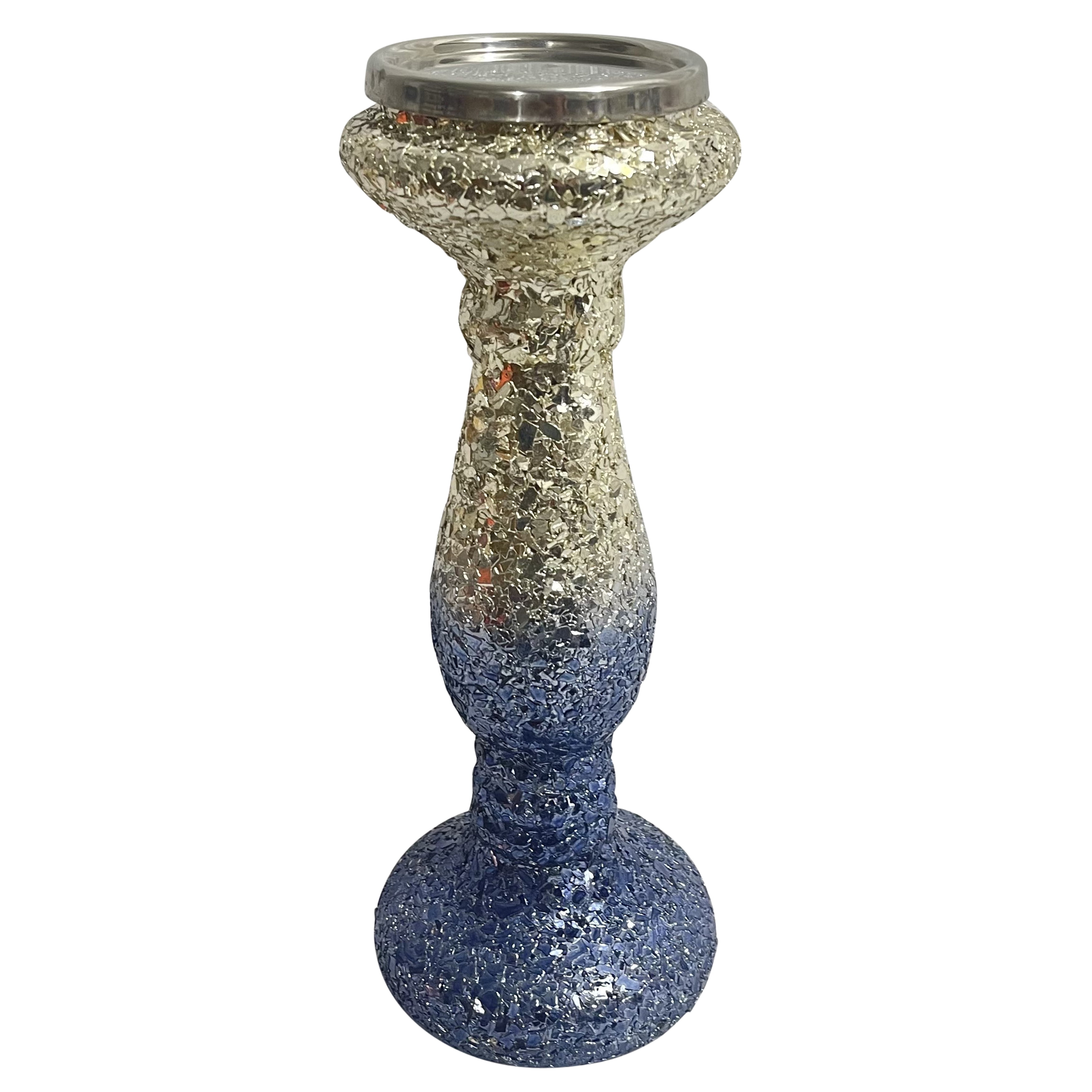 Sagebrook Home 12" Silver Blue, Crackled Candle Holder - Walmart.com