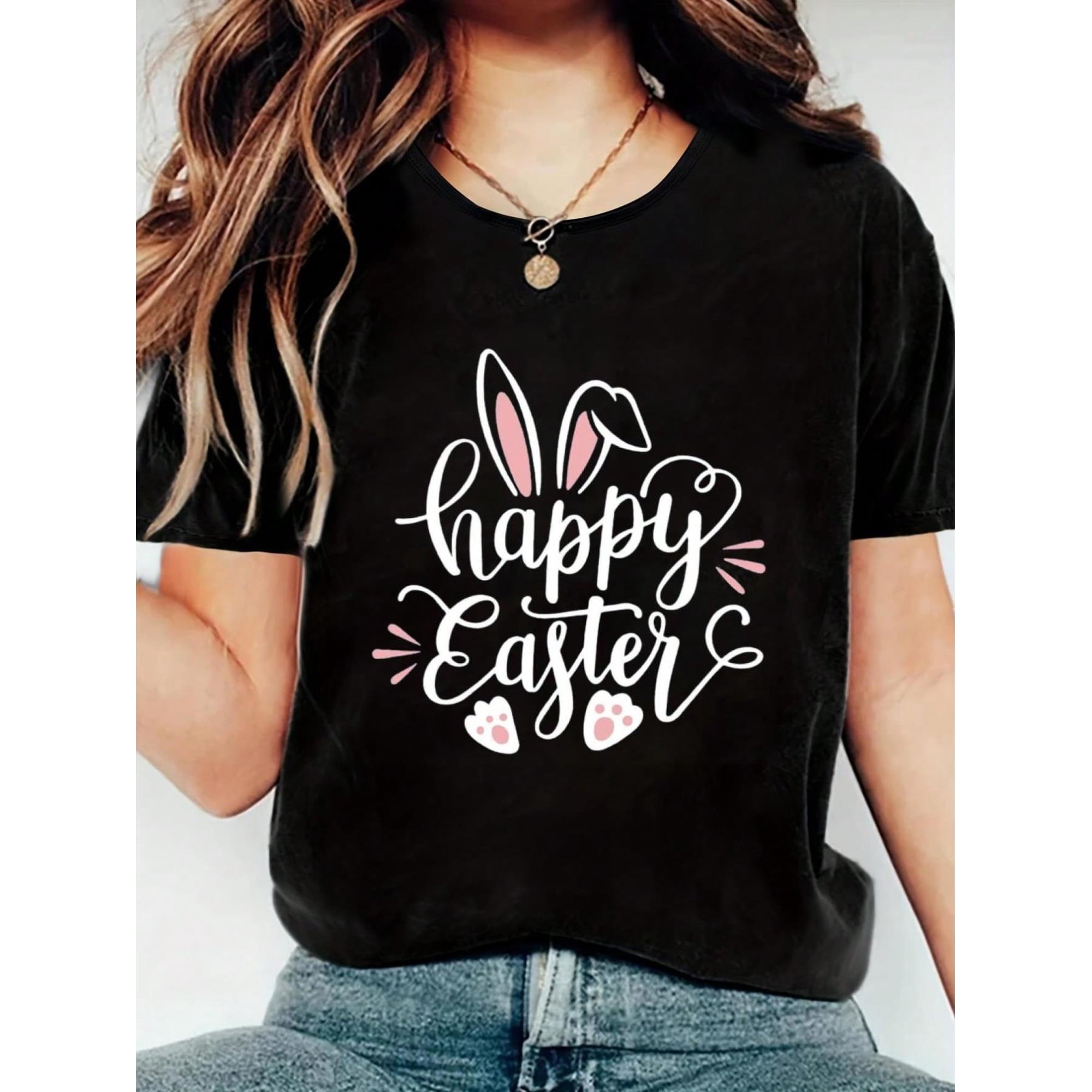 Click here for Generic 100 Cotton Women Happy Easter T Shirt Bunn... prices