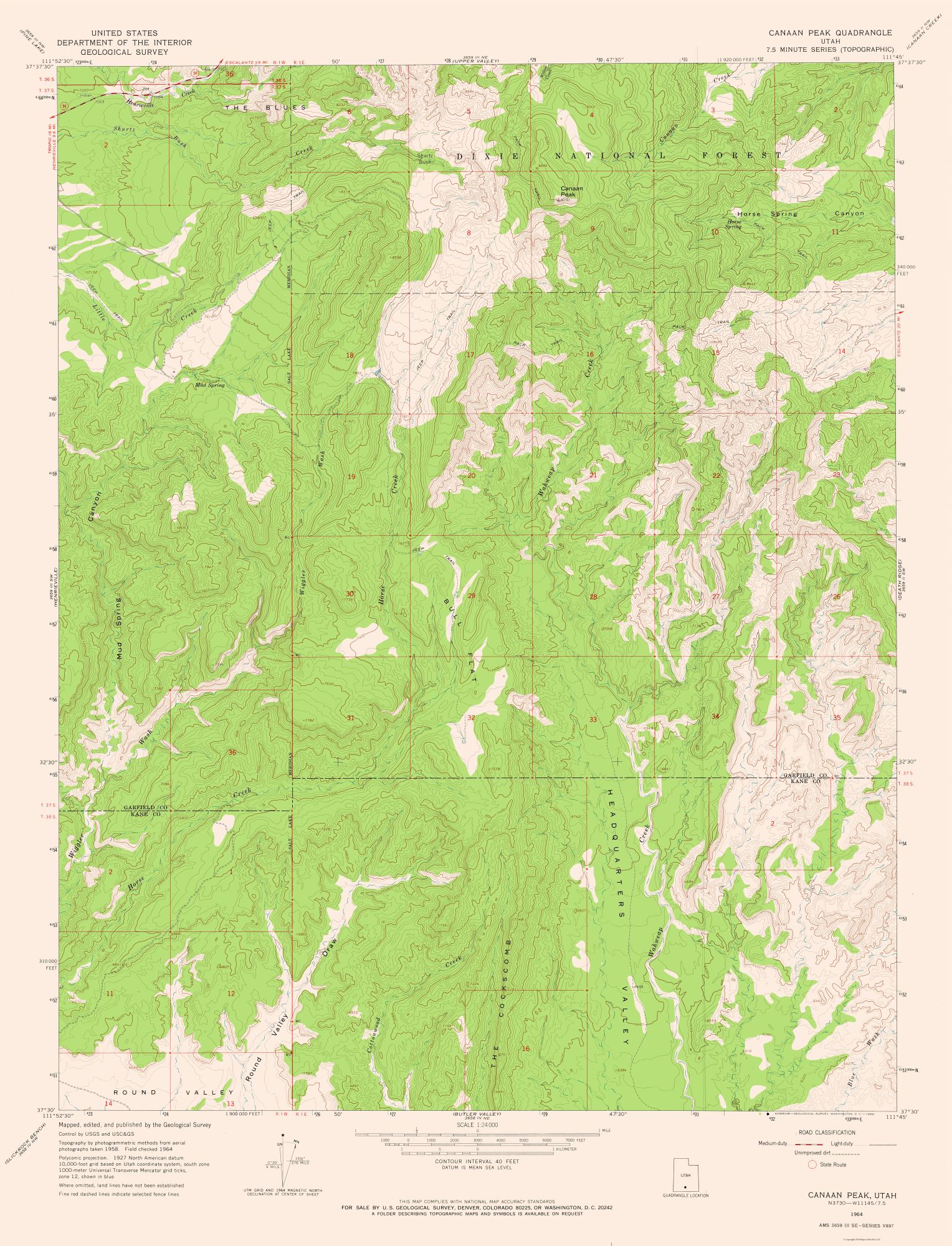 Topo Map - Canaan Peak Utah Quad - USGS 1964 - 23.00 x 30.10 - Glossy ...