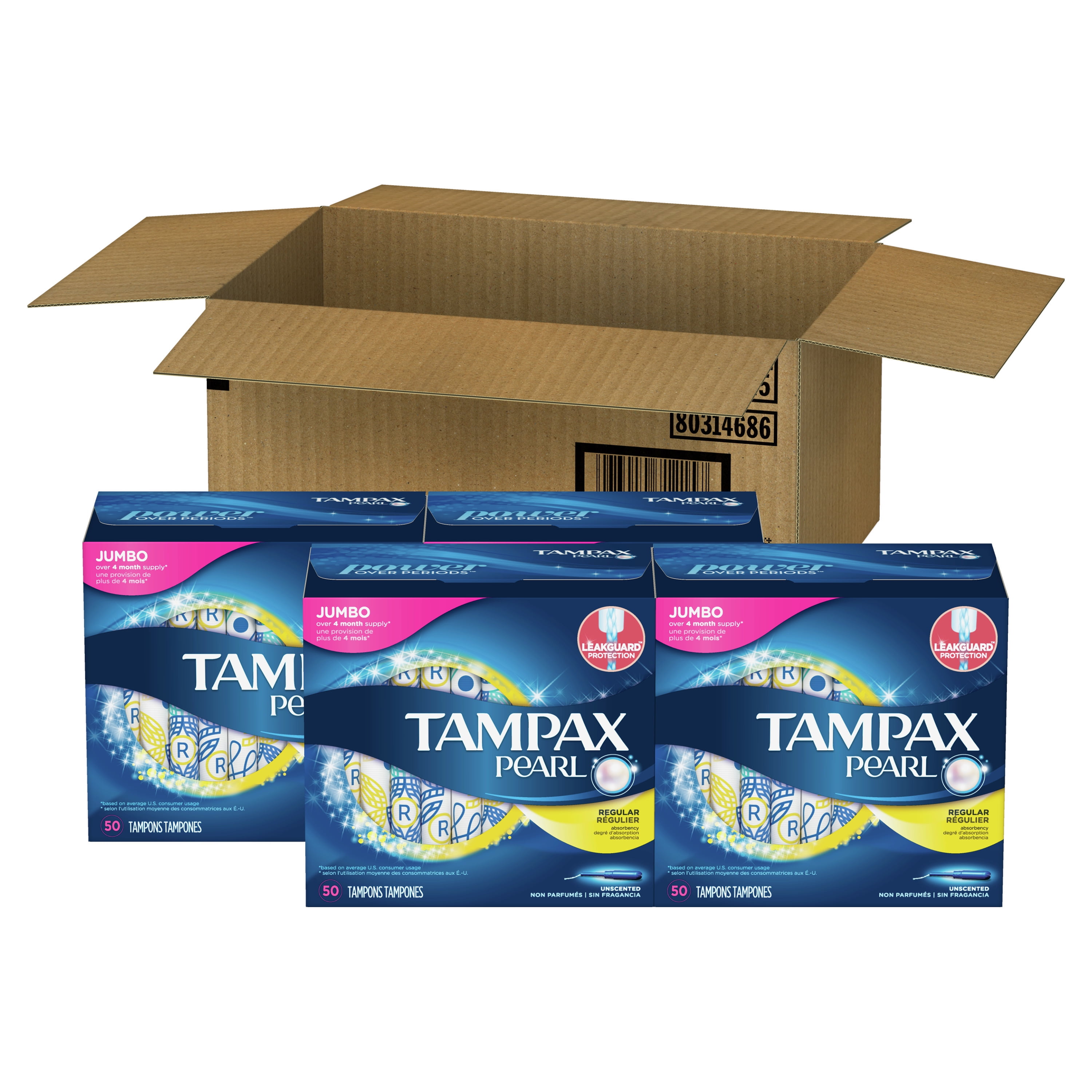 Tampax Pearl Tampons, Unscented, Regular Absorbency, 200 Ct - Walmart.com