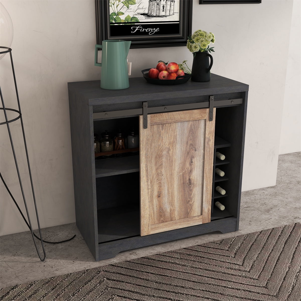 Wine Bar Cabinet with Sliding Barn Doors, Farmhouse Sideboard Buffet ...
