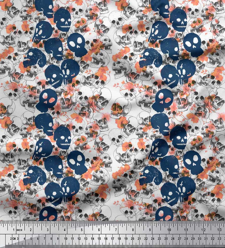 Soimoi Crepe Silk Fabric Skull Halloween Print Fabric by Yard 42 Inch ...